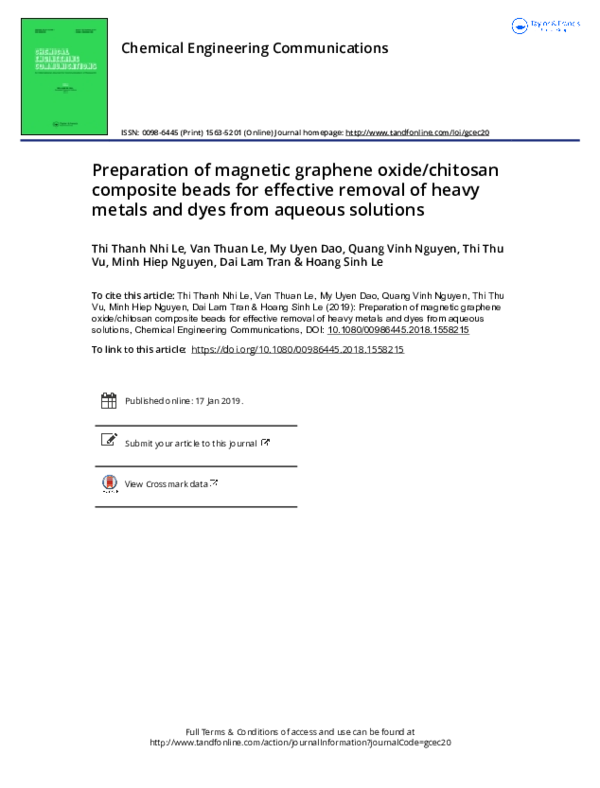 Pdf Preparation Of Magnetic Graphene Oxide Chitosan Composite Beads For Effective Removal Of