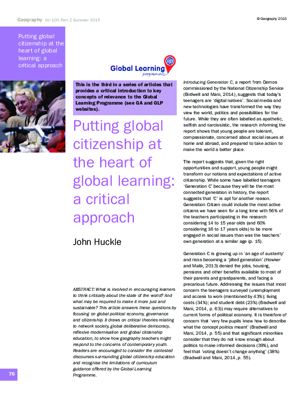 (PDF) Putting global citizenship at the heart of global learning: a ...