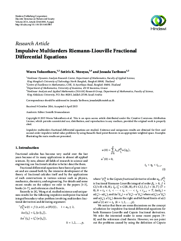 Pdf Impulsive Multiorders Riemann Liouville Fractional Differential Equations