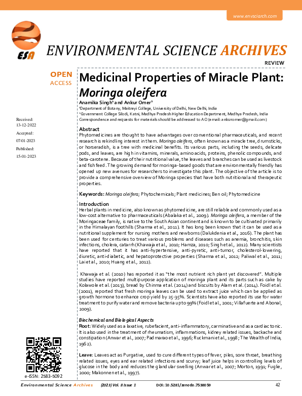 (PDF) Medicinal Properties of Miracle Plant: Moringa oleifera