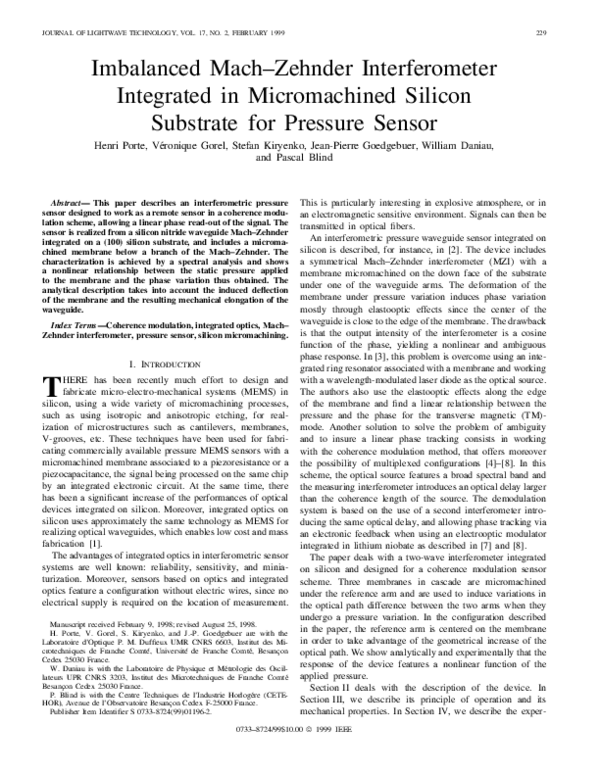 (PDF) Imbalanced Mach-Zehnder interferometer integrated in ...