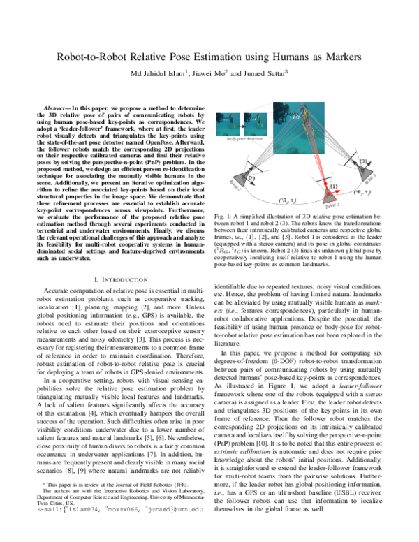 Pdf Robot To Robot Relative Pose Estimation Using Humans As Markers