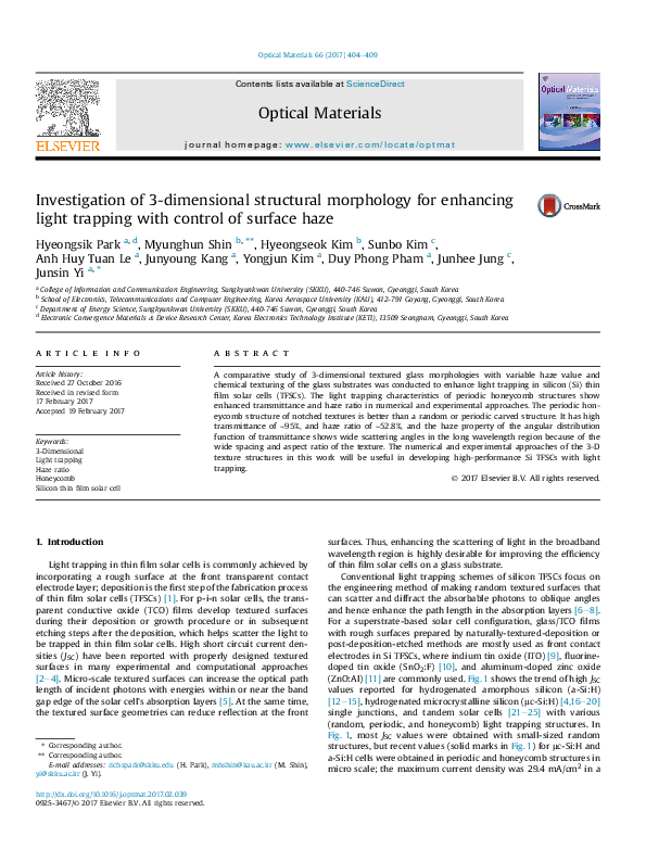 (PDF) Investigation of 3-dimensional structural morphology for enhancing light trapping with ...