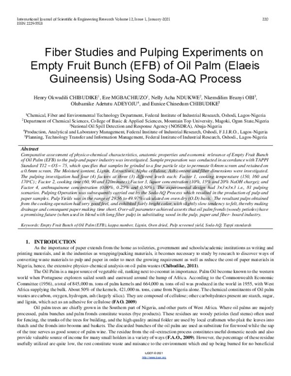 (PDF) Fiber Studies and Pulping Experiments on Empty Fruit Bunch (EFB) of Oil Palm (Elaeis ...