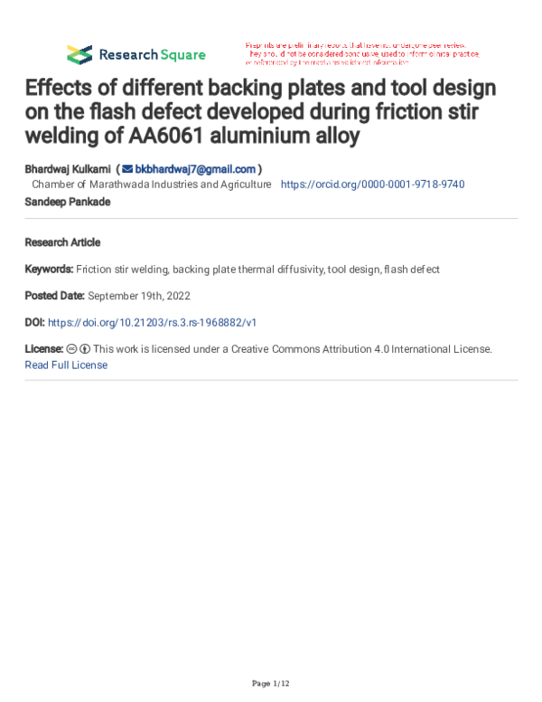 (PDF) Effects of different backing plates and tool design on the flash ...