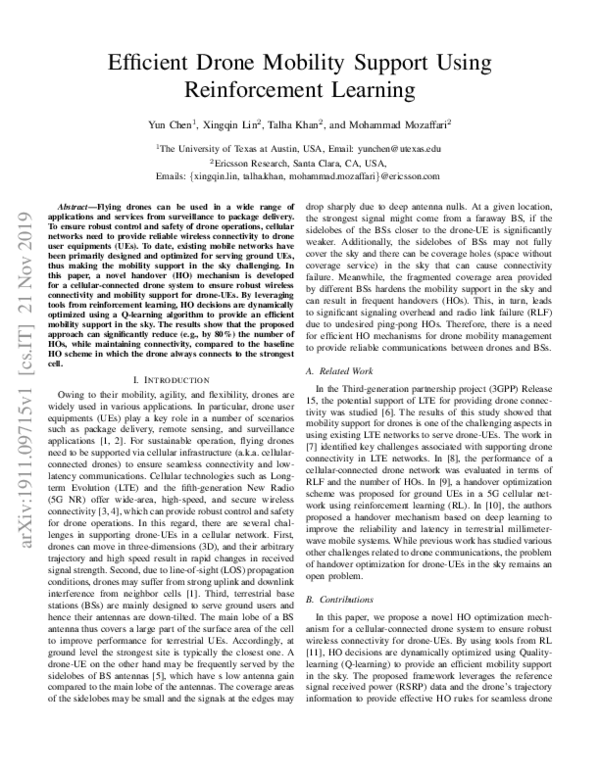 (PDF) Efficient Drone Mobility Support Using Reinforcement Learning