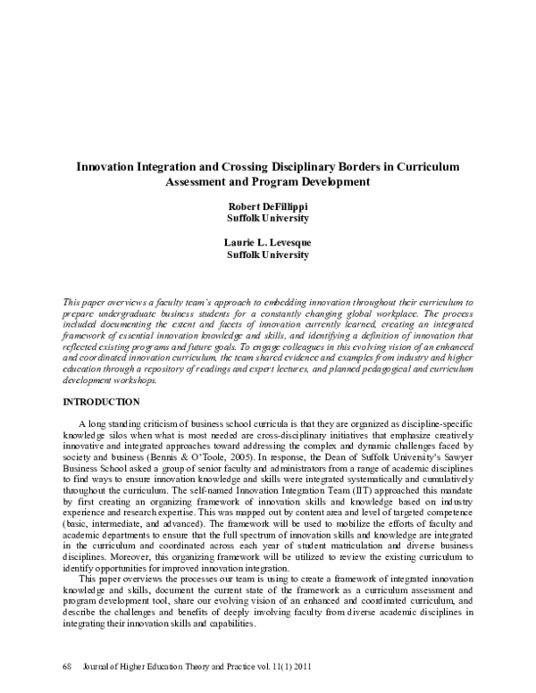 (PDF) Innovation Integration and Crossing Disciplinary Borders in Curriculum Assessment and ...