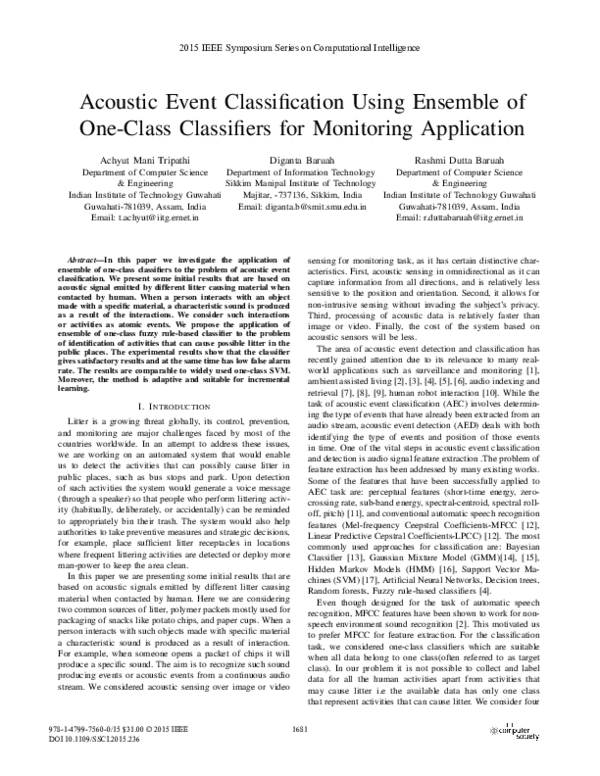 (PDF) Acoustic Event Classification Using Ensemble of One-Class Classifiers for Monitoring ...