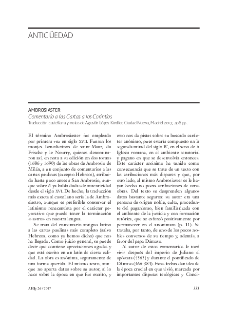 (PDF) AMBROSIASTER, Comentario a las Cartas a los Corintios, Traducción ...
