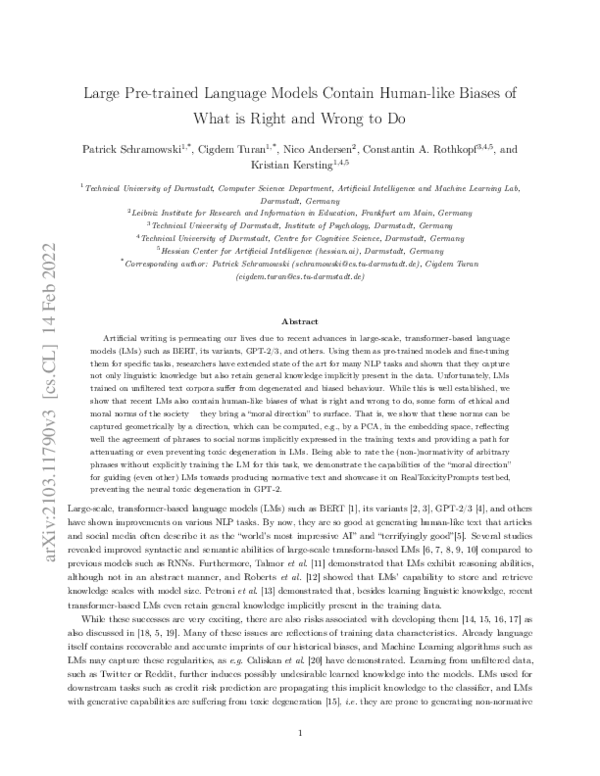 (PDF) Large pre-trained language models contain human-like biases of ...