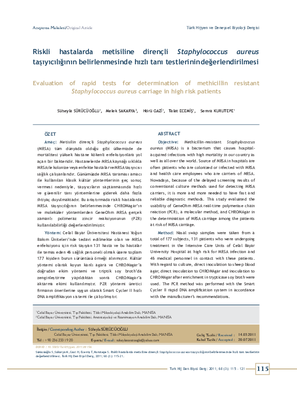 Pdf Evaluation Of Rapid Tests For Determination Of Methicillin Resistant Staphylococcus Aureus