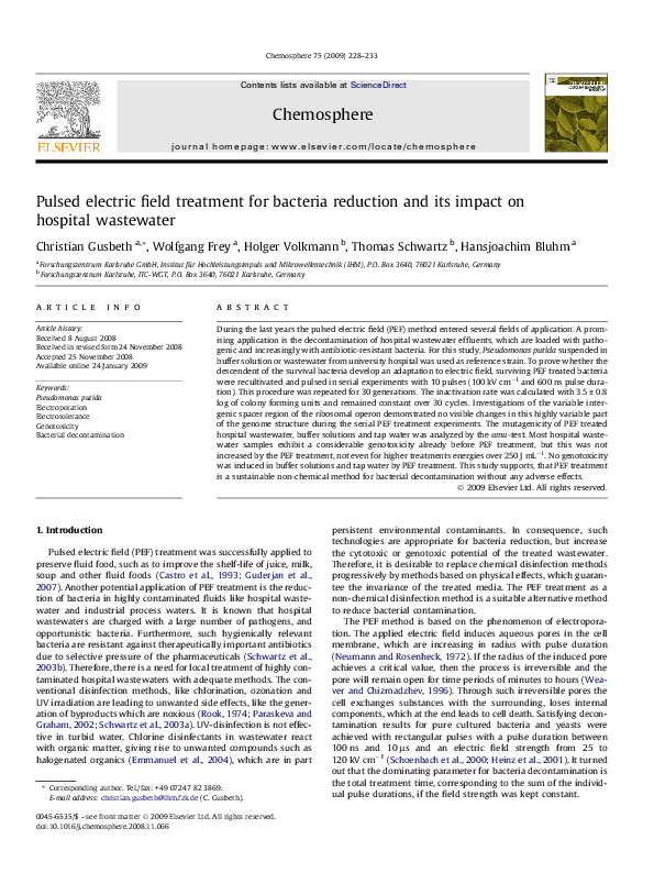 (PDF) Pulsed electric field treatment for bacteria reduction and its ...