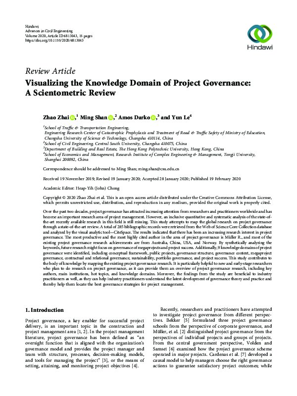 (PDF) Visualizing the Knowledge Domain of Project Governance: A Scientometric Review