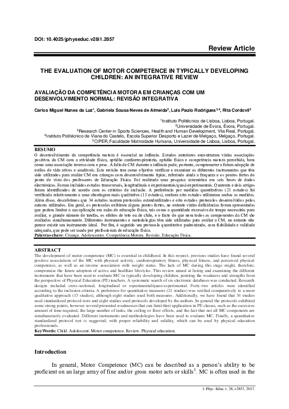 (PDF) The Evaluation of Motor Competence in Typically Developing ...