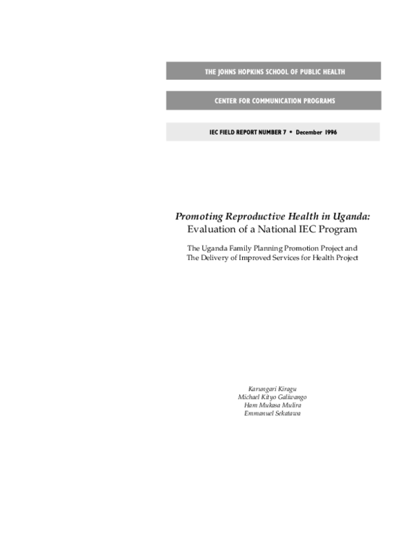(PDF) Promoting reproductive health in Uganda: evaluation of a national ...