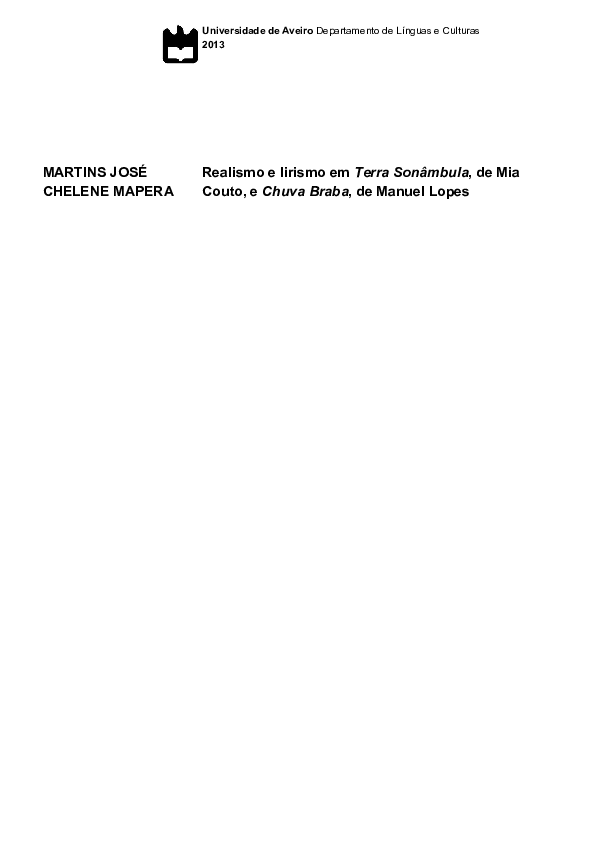 (PDF) Realismo e lirismo em Terra sonâmbula, de Mia Couto, e Chuva ...