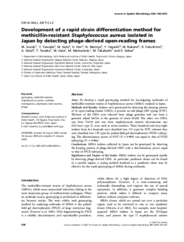 (PDF) Development of a rapid strain differentiation method for methicillin-resistant ...