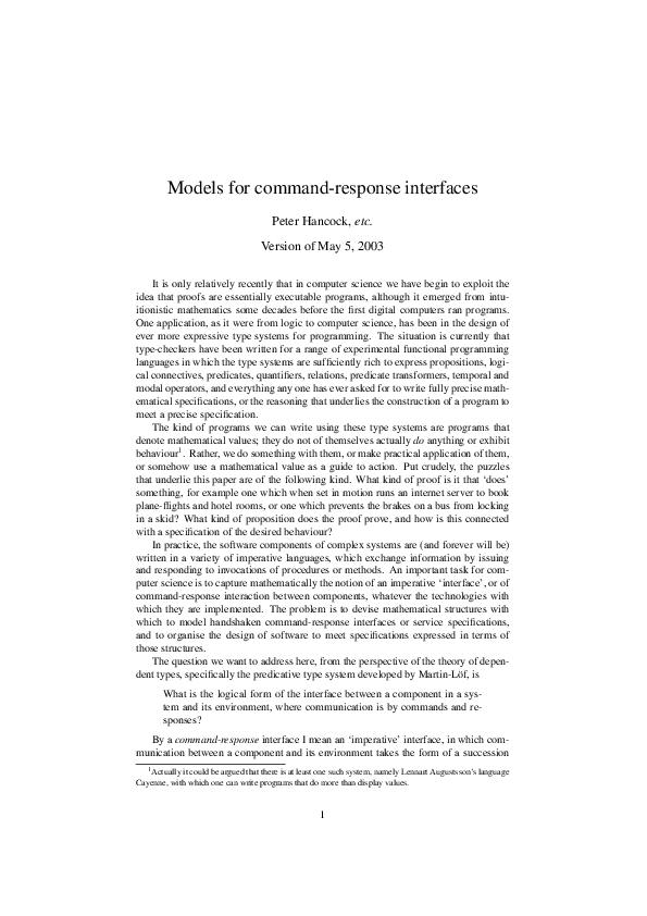 (PDF) Modeling Command-Response Interfaces Mathematically
