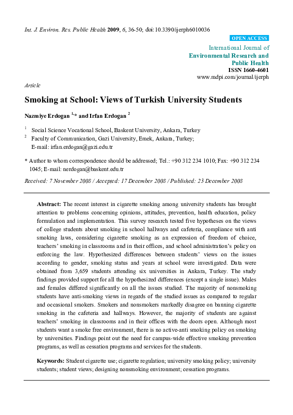 (PDF) Smoking at School: Views of Turkish University Students