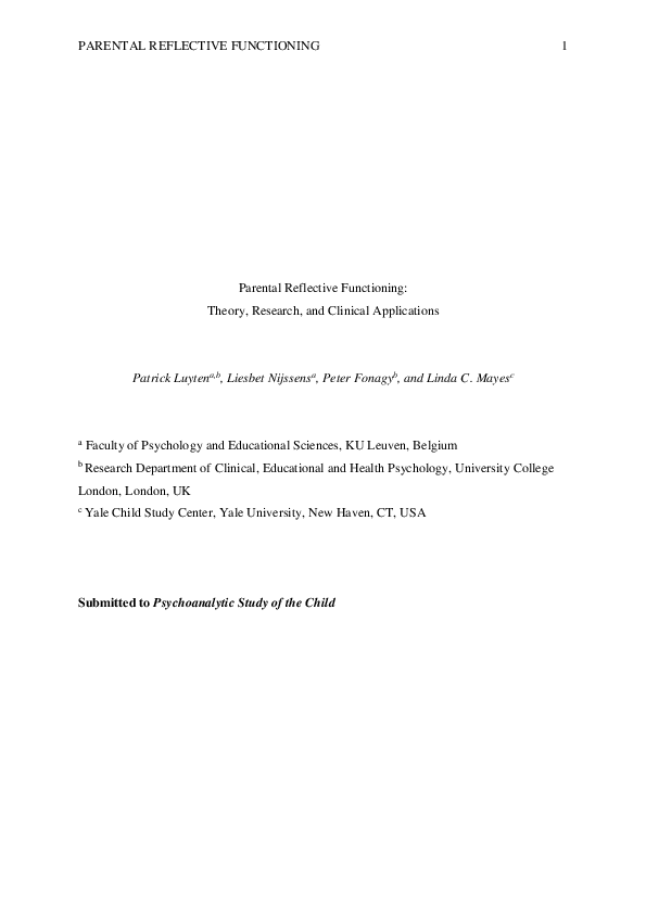 (PDF) Parental Reflective Functioning: Theory, Research, and Clinical ...