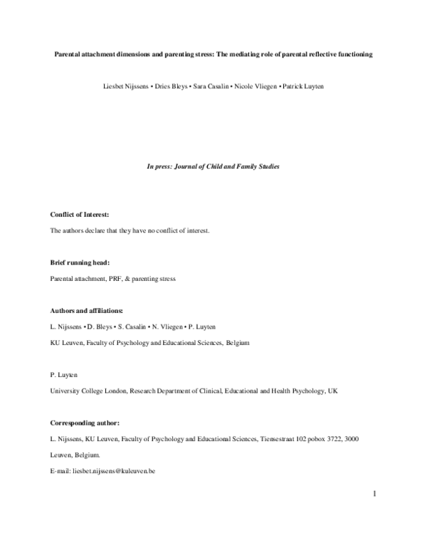 (PDF) Parental Attachment Dimensions and Parenting Stress: The ...