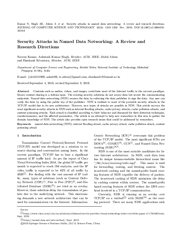 Pdf Security Attacks In Named Data Networking A Review And Research Directions