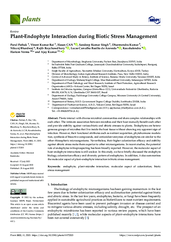 (PDF) Plant-Endophyte Interaction during Biotic Stress Management