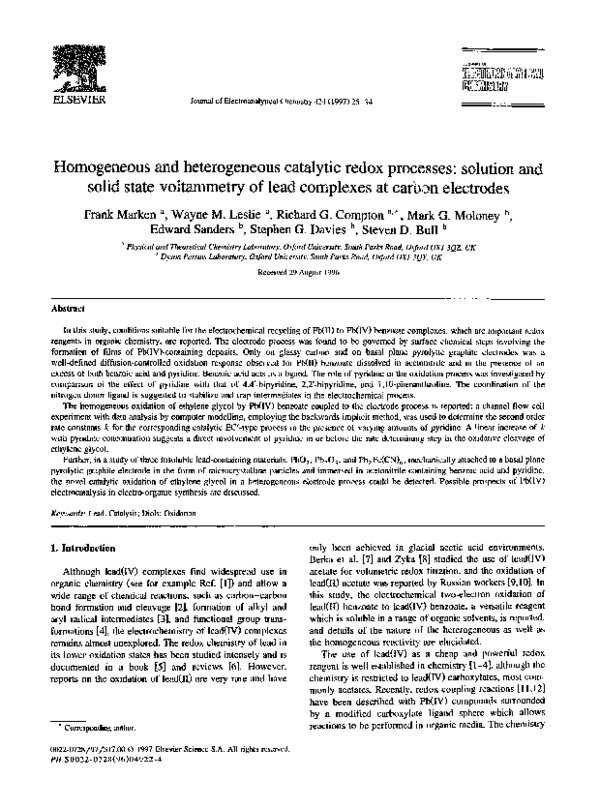 (PDF) Homogeneous and heterogeneous catalytic redox processes: solution ...