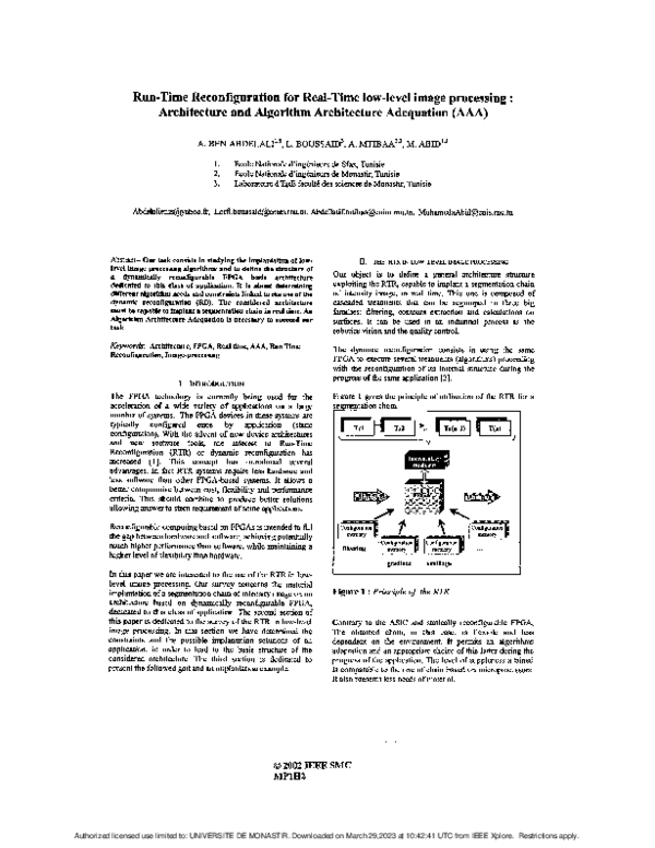 Pdf Run Time Reconfiguration For Real Time Low Level Image Processing