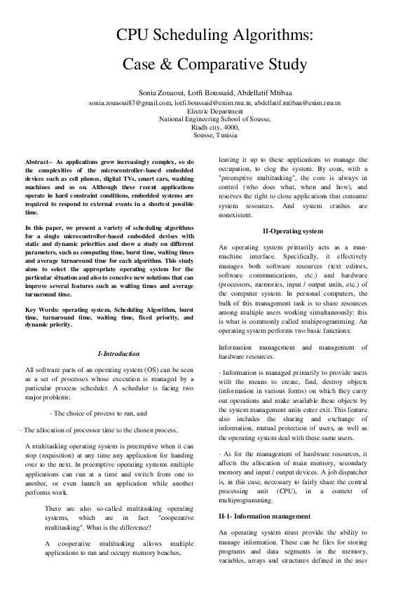 (PDF) CPU scheduling algorithms: Case & comparative study