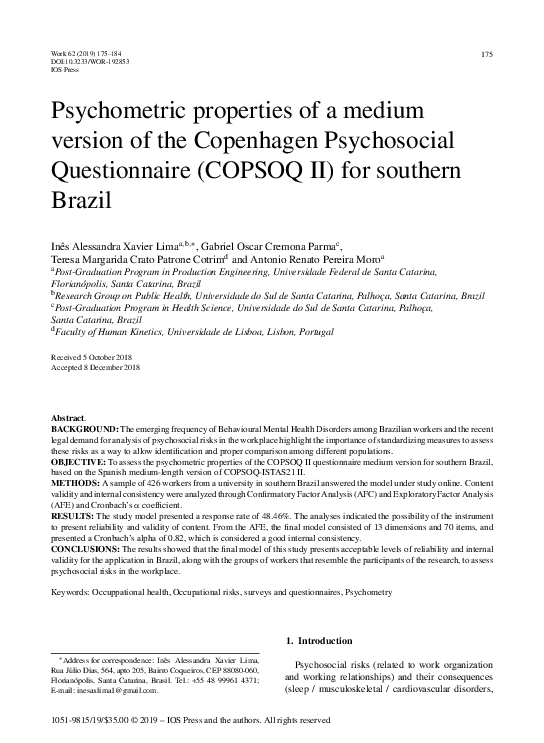 (PDF) Psychometric properties of a medium version of the Copenhagen Psychosocial Questionnaire ...