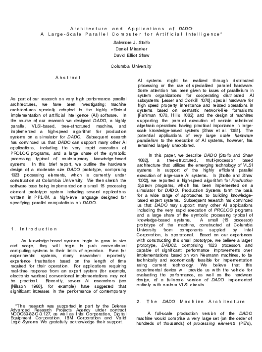 (PDF) Architecture and Applications of DADO: A Large-Scale Parallel Computer for Artificial ...