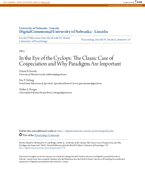 (PDF) In the Eye of the Cyclops: The Classic Case of Cospeciation and ...