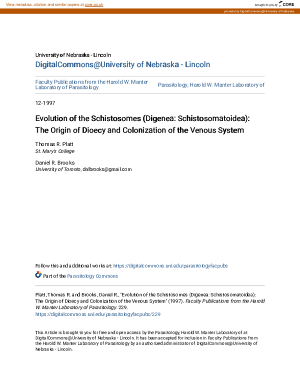 (PDF) Evolution of the Schistosomes (Digenea: Schistosomatoidea): The ...