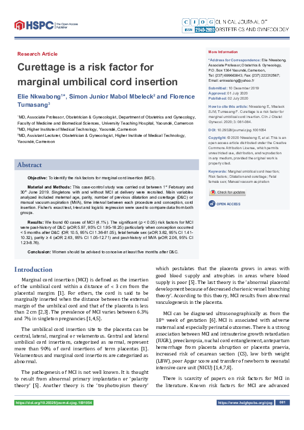 (PDF) D&C Increases Risk of Marginal Cord Insertion