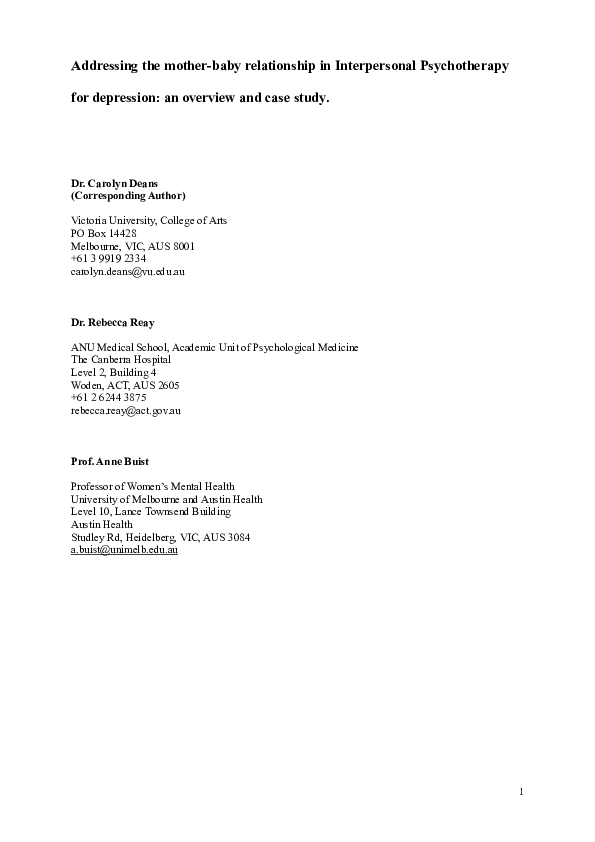 (PDF) Addressing the mother–baby relationship in interpersonal ...