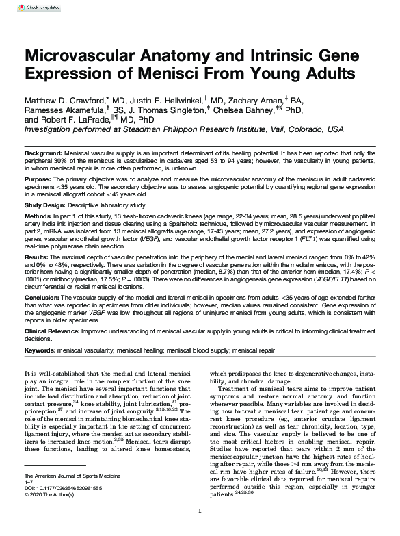 (PDF) Microvascular Anatomy and Intrinsic Gene Expression of Menisci ...