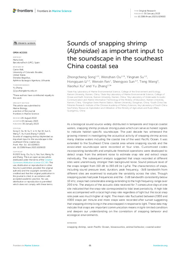 (PDF) Sounds of snapping shrimp (Alpheidae) as important input to the ...