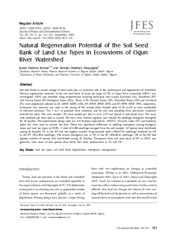 (PDF) Natural Regeneration Potential of the Soil Seed Bank of Land Use ...