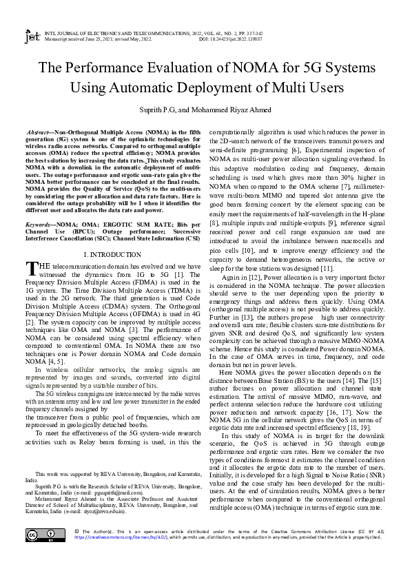 (PDF) The Performance Evaluation of NOMA for 5G Systems