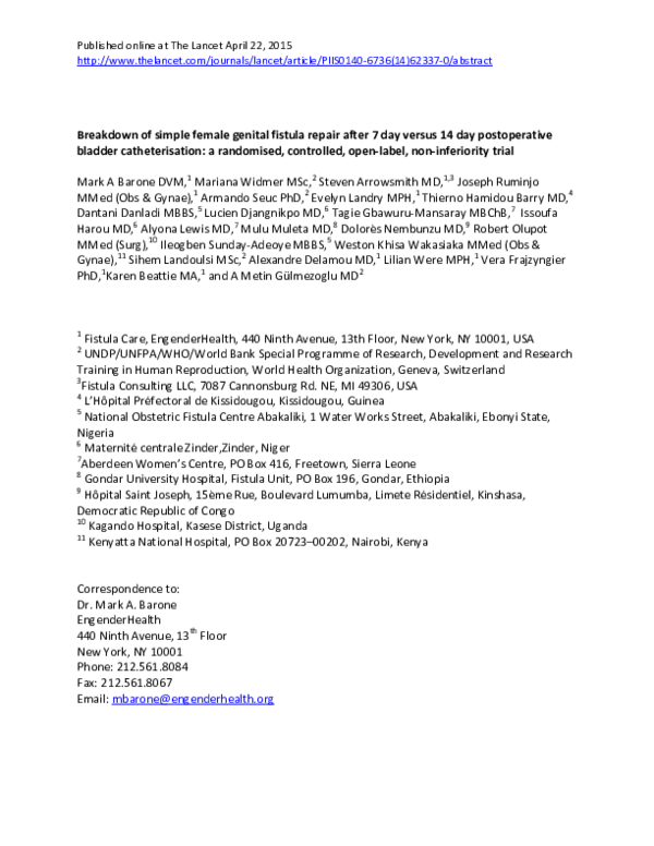 (PDF) Breakdown of simple female genital fistula repair after 7 day ...