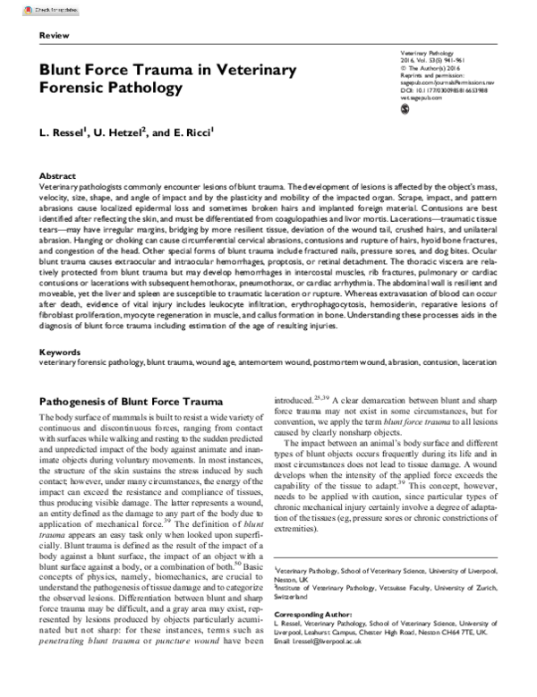 (PDF) Blunt Force Trauma in Veterinary Forensic Pathology