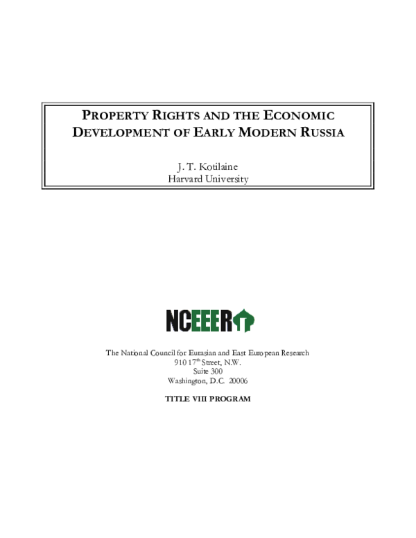 (PDF) Property Rights and the Economic Development of Early Modern Russia