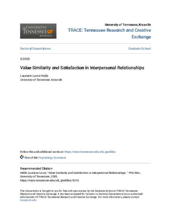(PDF) Value Similarity and Satisfaction in Interpersonal Relationships