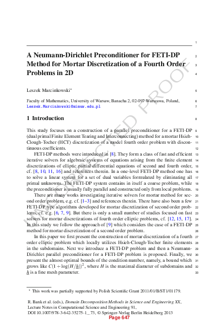 (PDF) A Neumann-Dirichlet Preconditioner for FETI-DP Method for Mortar Discretization of a ...