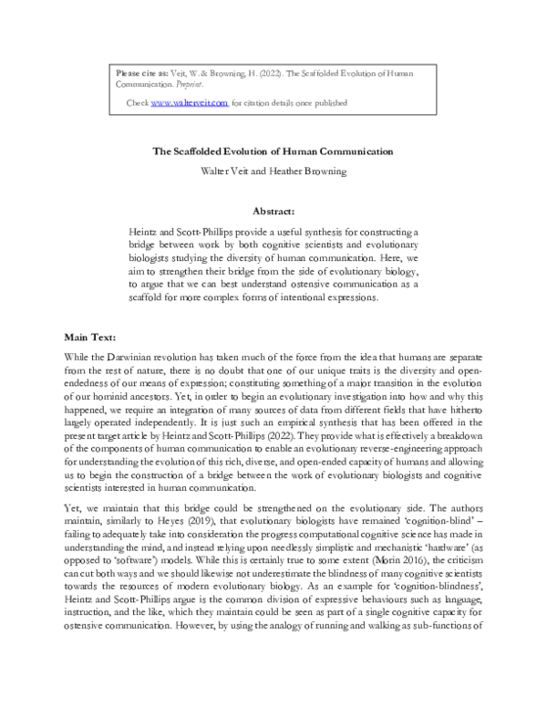 (PDF) The scaffolded evolution of human communication