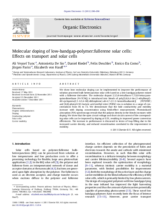 (PDF) Molecular doping of low-bandgap-polymer:fullerene solar cells: Effects on transport and ...