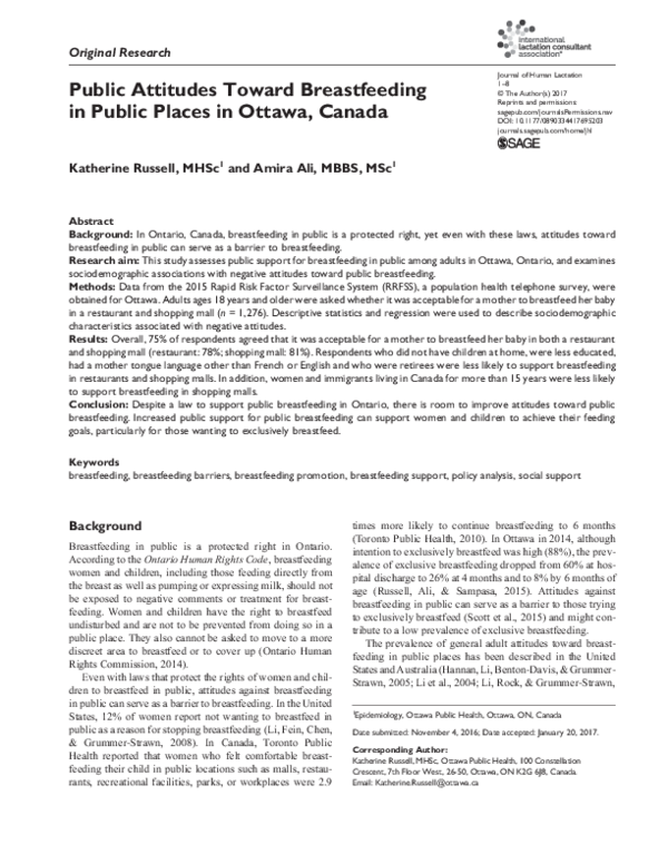 (PDF) Public Attitudes Toward Breastfeeding in Public Places in Ottawa, Canada