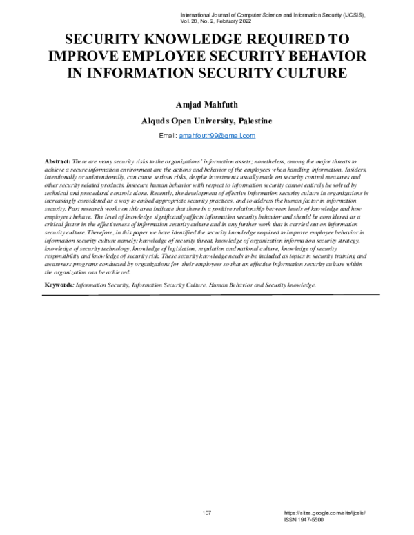 (PDF) Security Knowledge Required to Improve Employee Security Behavior ...