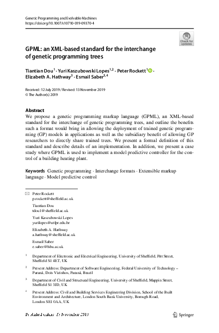 (PDF) GPML: An XML Standard for Genetic Programming Tree Exchange